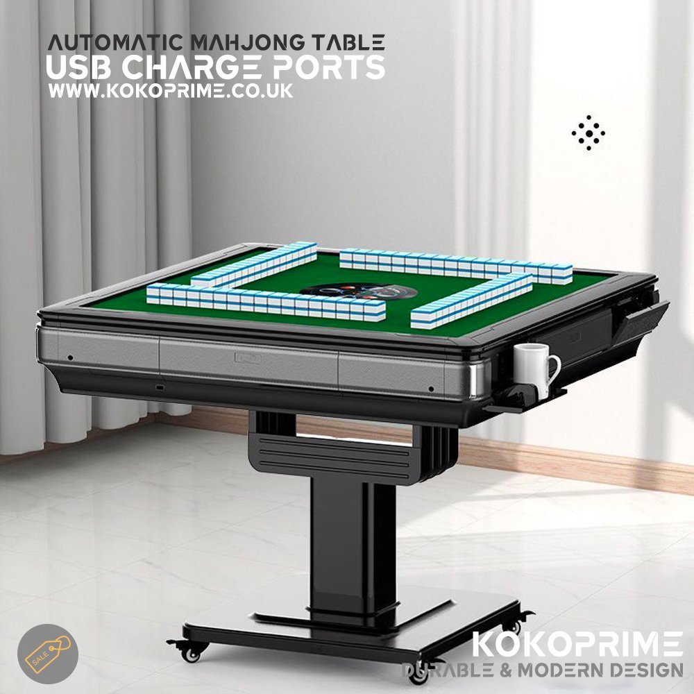 KOKOPRIME Premium Automatic Mahjong Table – 144 Tiles & Cantonese Grey ...