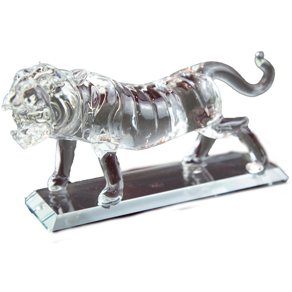 Fierce Crystal Glass Tiger Figurine on Glass Base KOKOPRIME Feng Shui ...